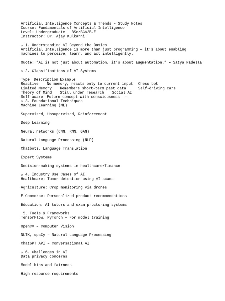 AI Concepts and Trends Study Notes | PDF