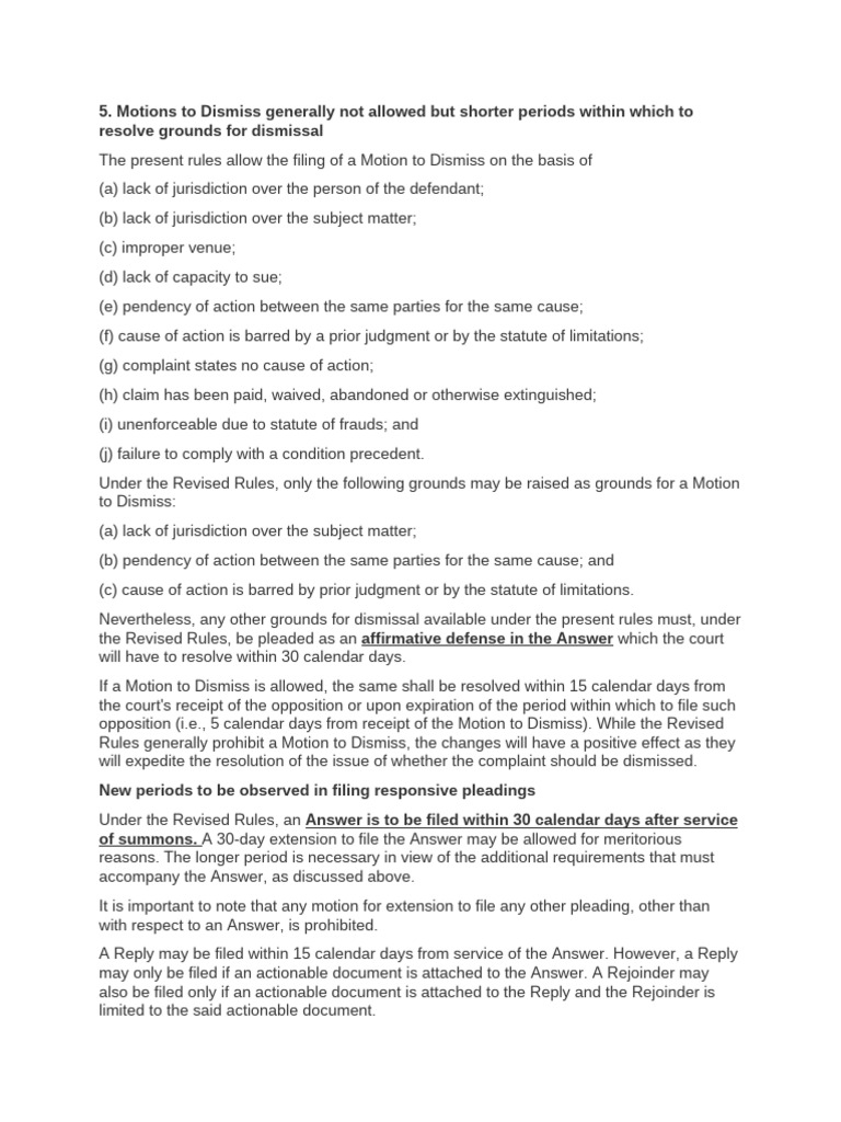 Motion To Dismiss, Affirmative Defense in An Answer | PDF