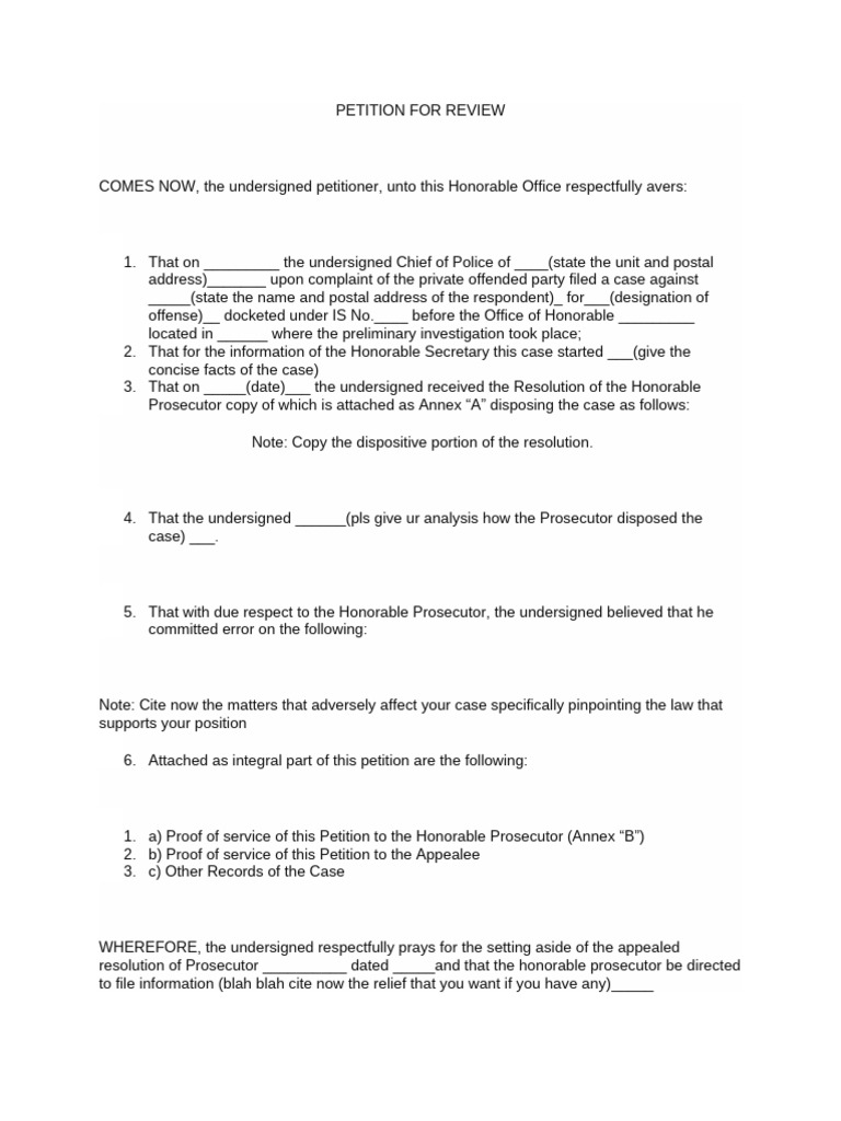 Petition For Review Format | PDF | Detention (Imprisonment) | Prosecutor
