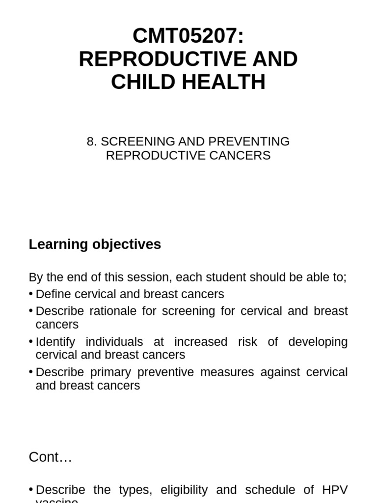 Reproductive Cancer Screening Guide | PDF | Cervical Cancer | Breast Cancer