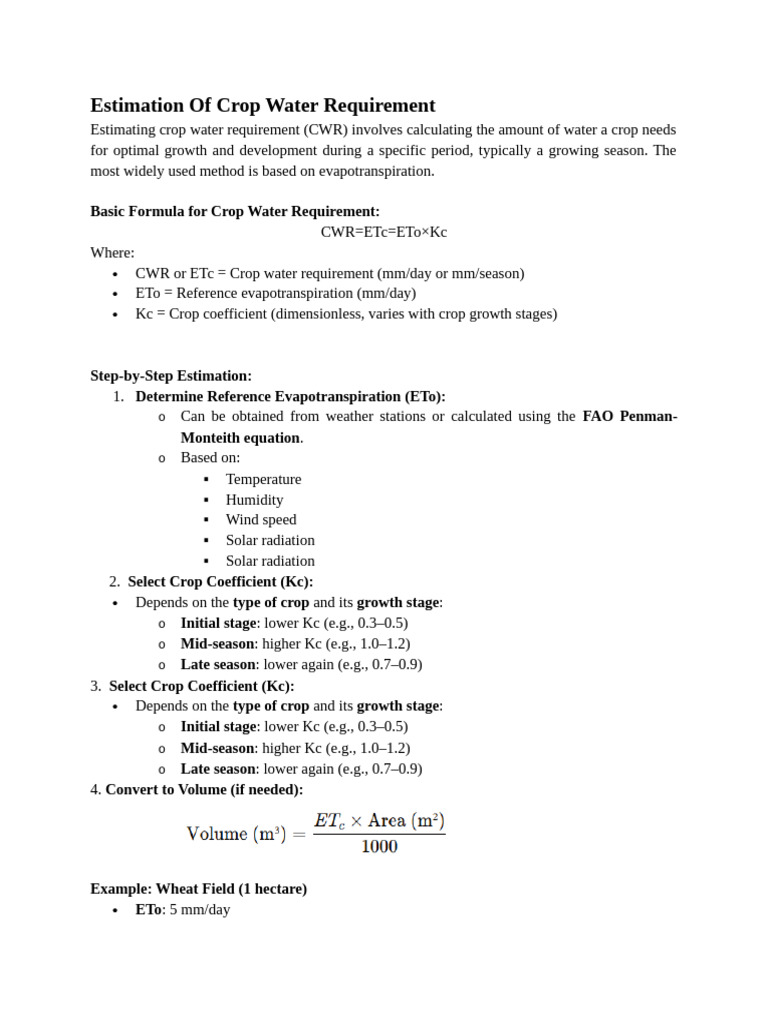 Crop Water Requirement Estimation Guide | PDF | Evapotranspiration ...