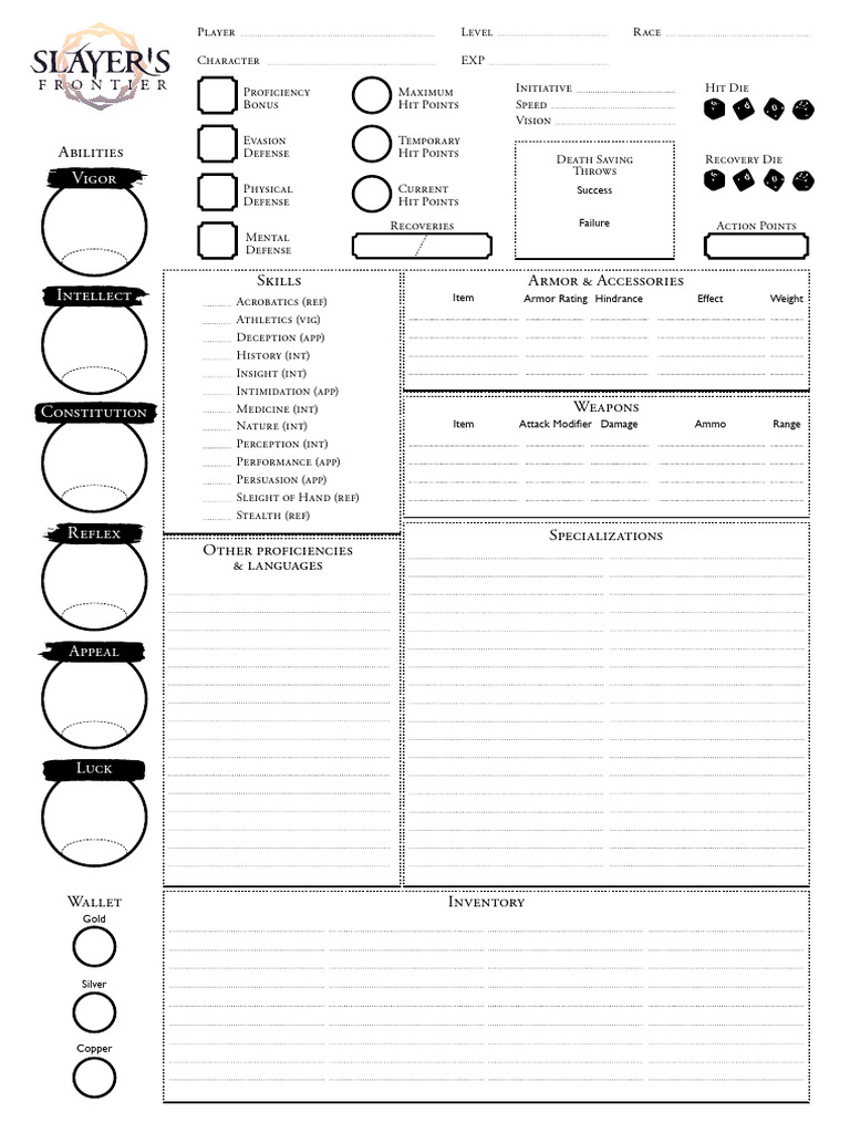 Slayers Frontier Character Sheet Web Version 2018-02-22 | PDF | Role ...