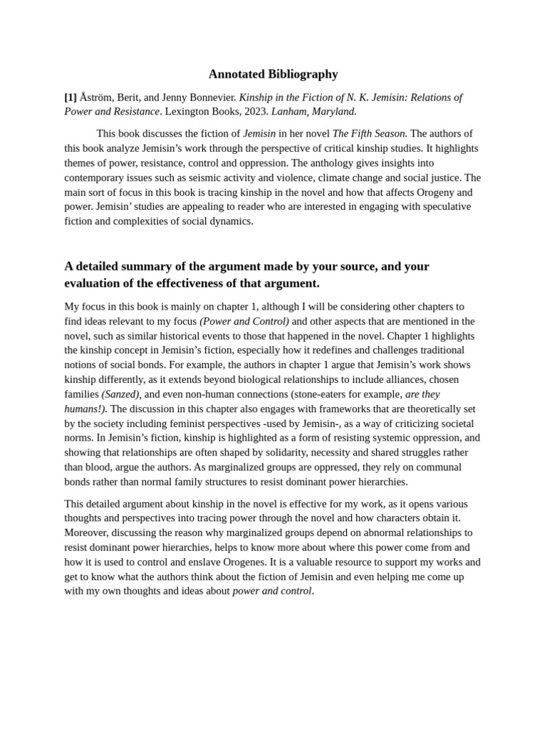 Annotated Bibliography | PDF | Kinship | Thought