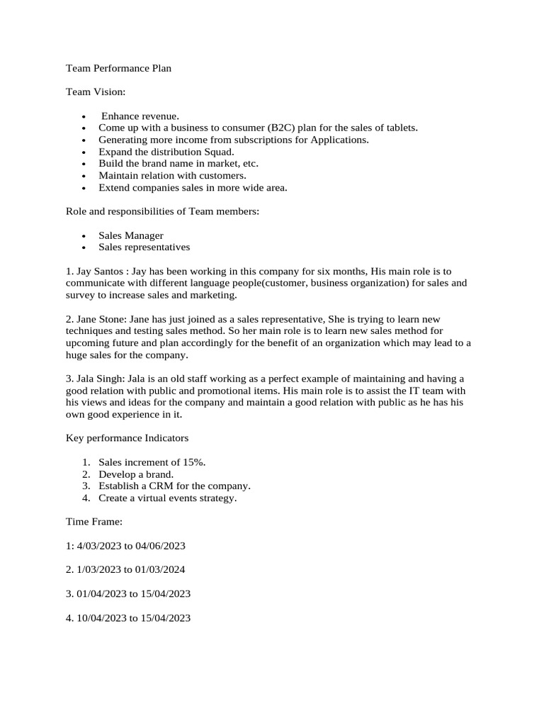 Team Performance Plan | PDF