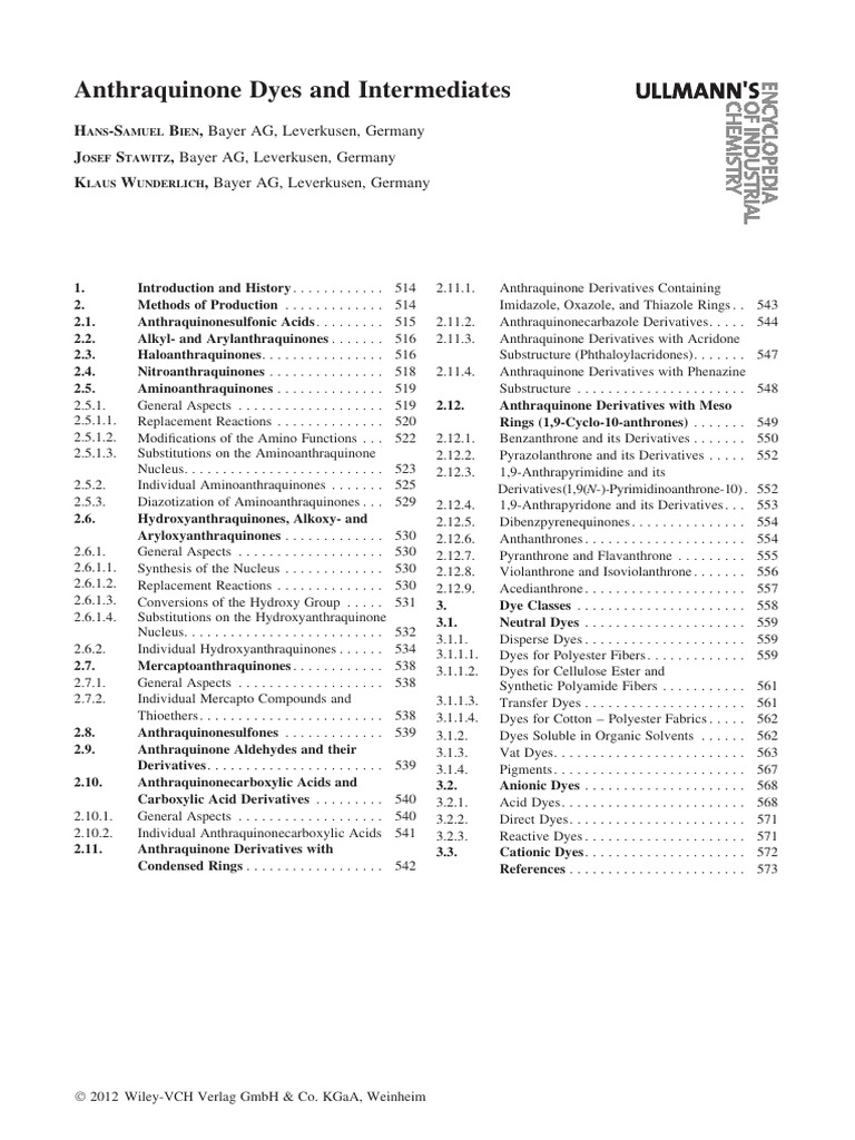 Anthraquinone Dyes and Intermediates | PDF | Amine | Chemical Reactions