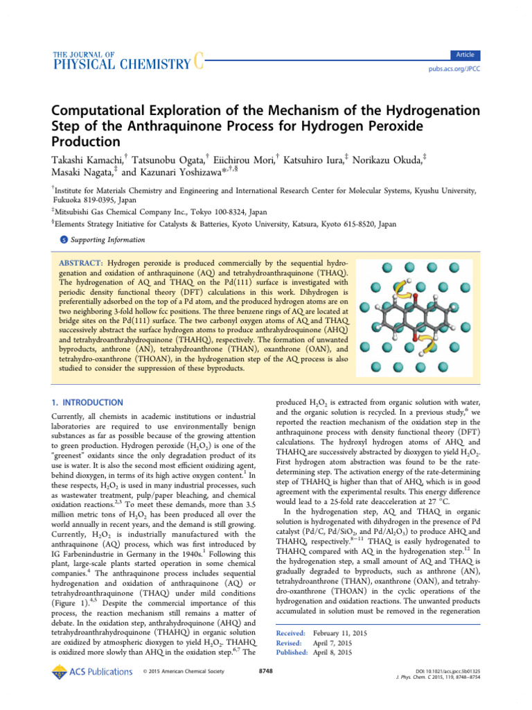 Computational Exploration of The Mechanism of The Hydrogenation | PDF | Hydrogen Peroxide ...