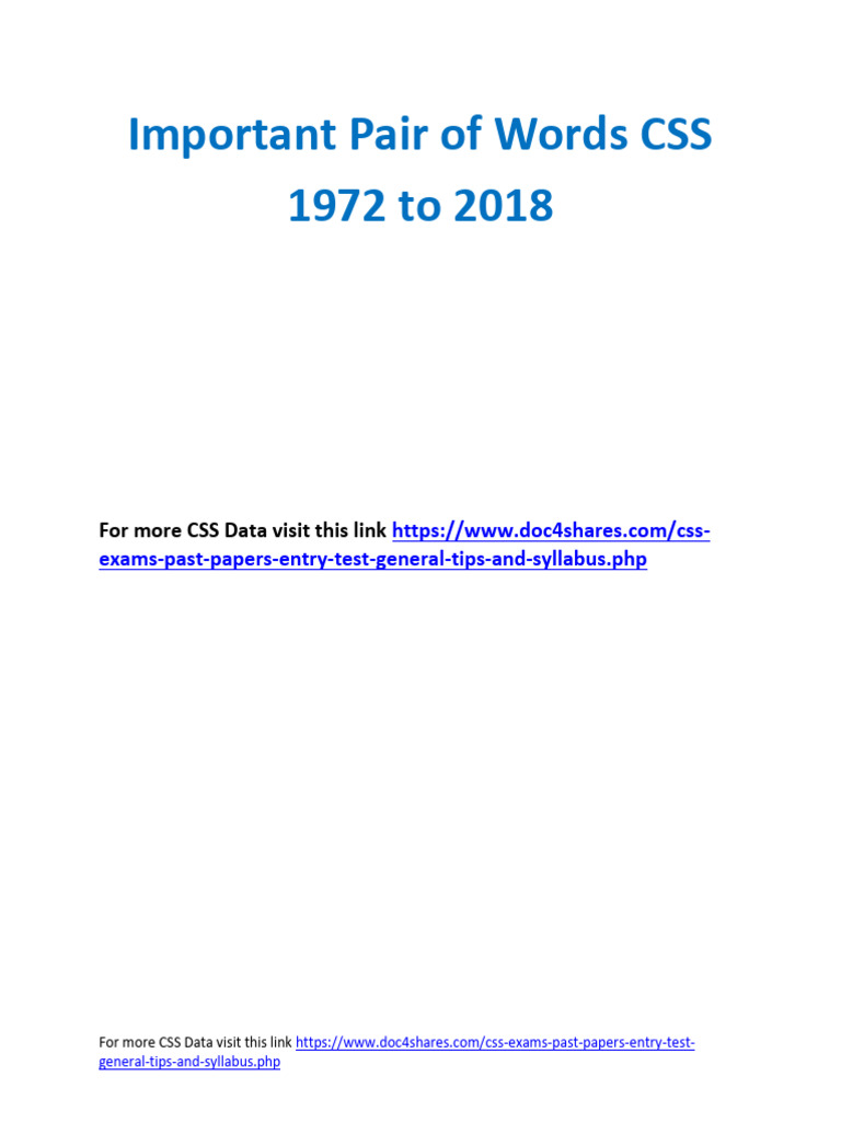 Important Pair of Words CSS 1972 to 2018 | PDF