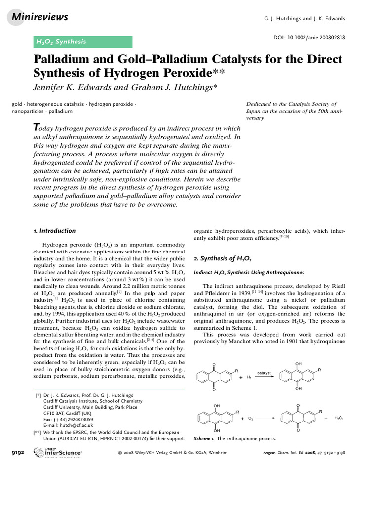 Palladium and Gold-Palladium Catalysts For The Direct | PDF | Hydrogen ...