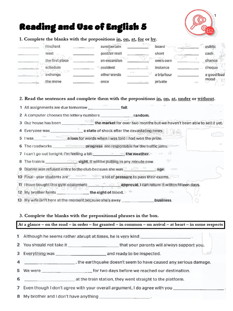 Prepositions and Phrasal Verbs Practice | PDF