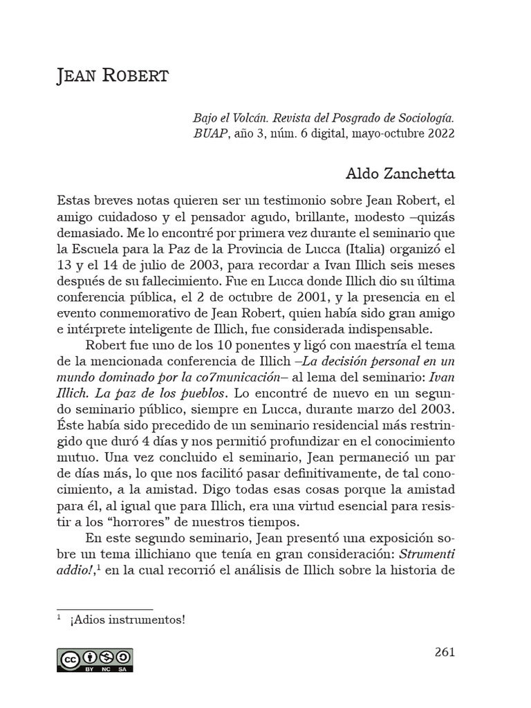 Recuerdo de Jean Robert y su legado | PDF