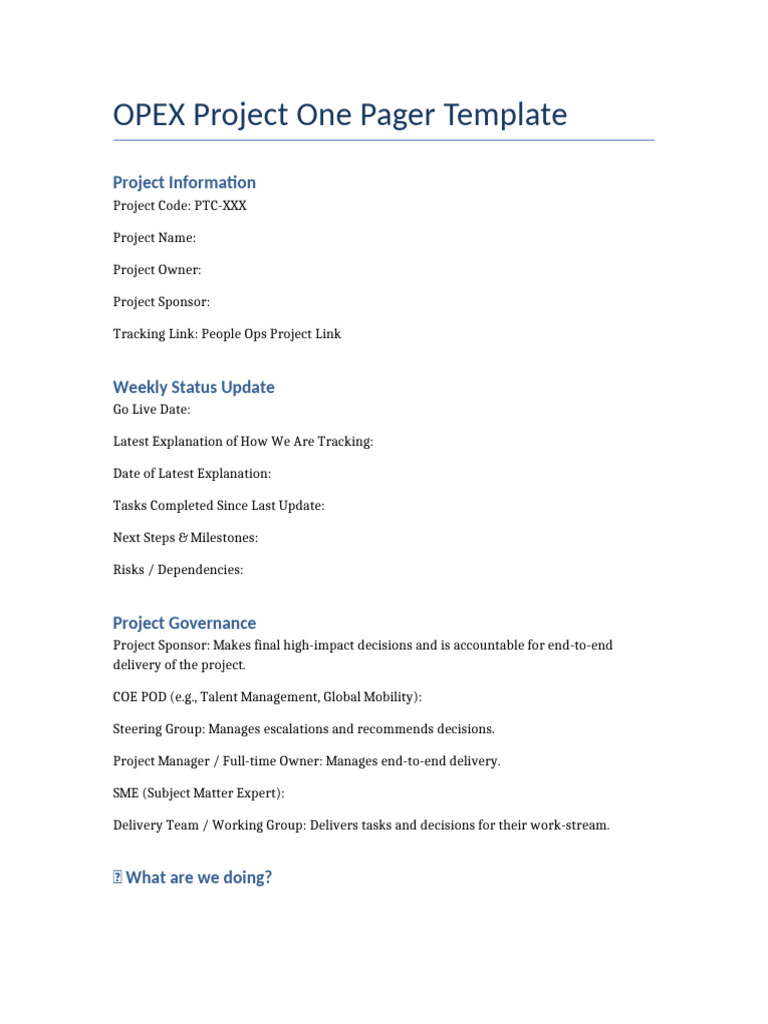 OPEX-Project One Pager Template | PDF