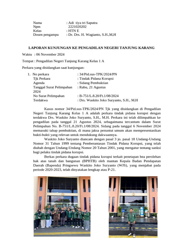 Laporan Kunjungan Pengadilan | PDF