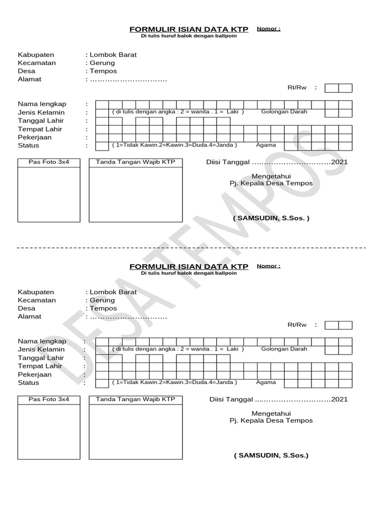 Formulir Isian Data KTP | PDF