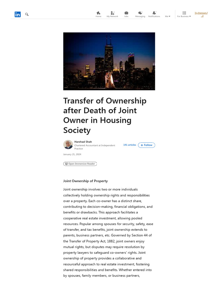 Transfer of Ownership After Death of Joint Owner in Housing Society ...