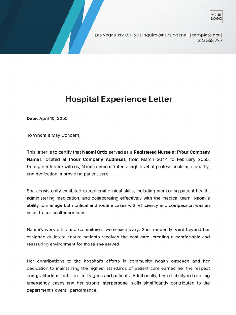 Hospital Experience Letter Template | PDF