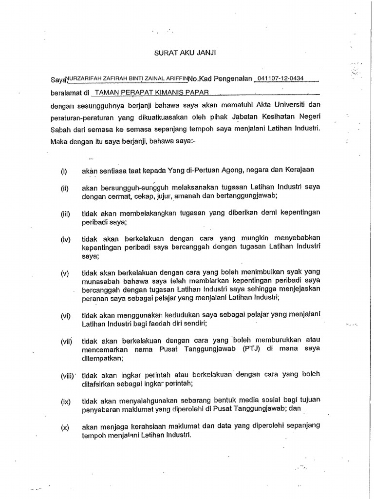 Borang Aku Janji | PDF