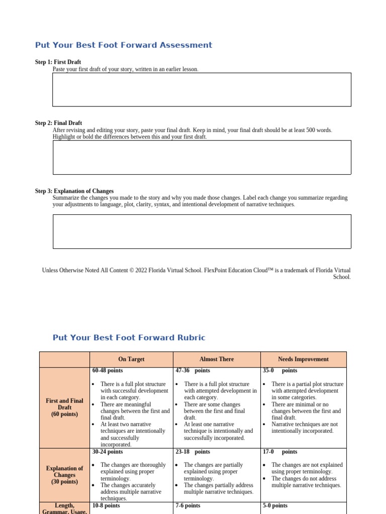 Best Foot Forward Assess Rubric | PDF | Cognitive Science | Linguistics