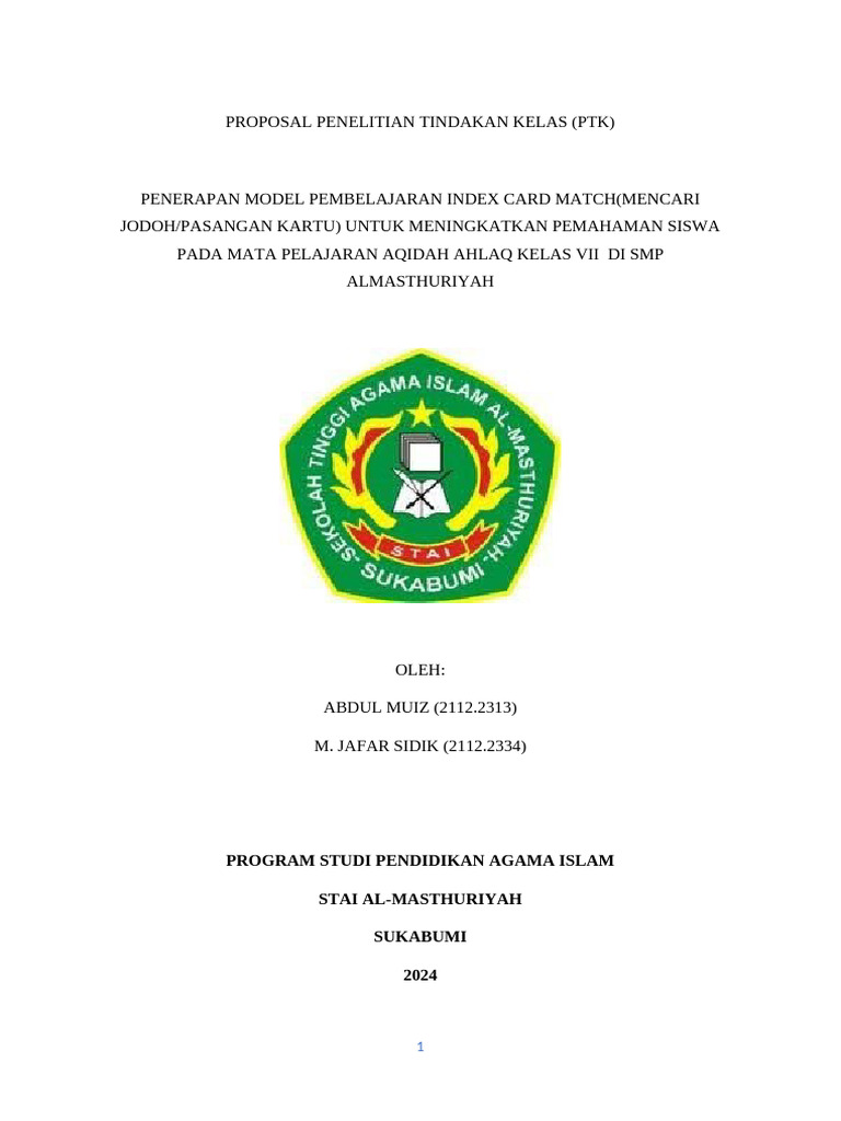 PROPOSAL PTK Abdul muiz dan japar sidik dengan riwayat hidup | PDF