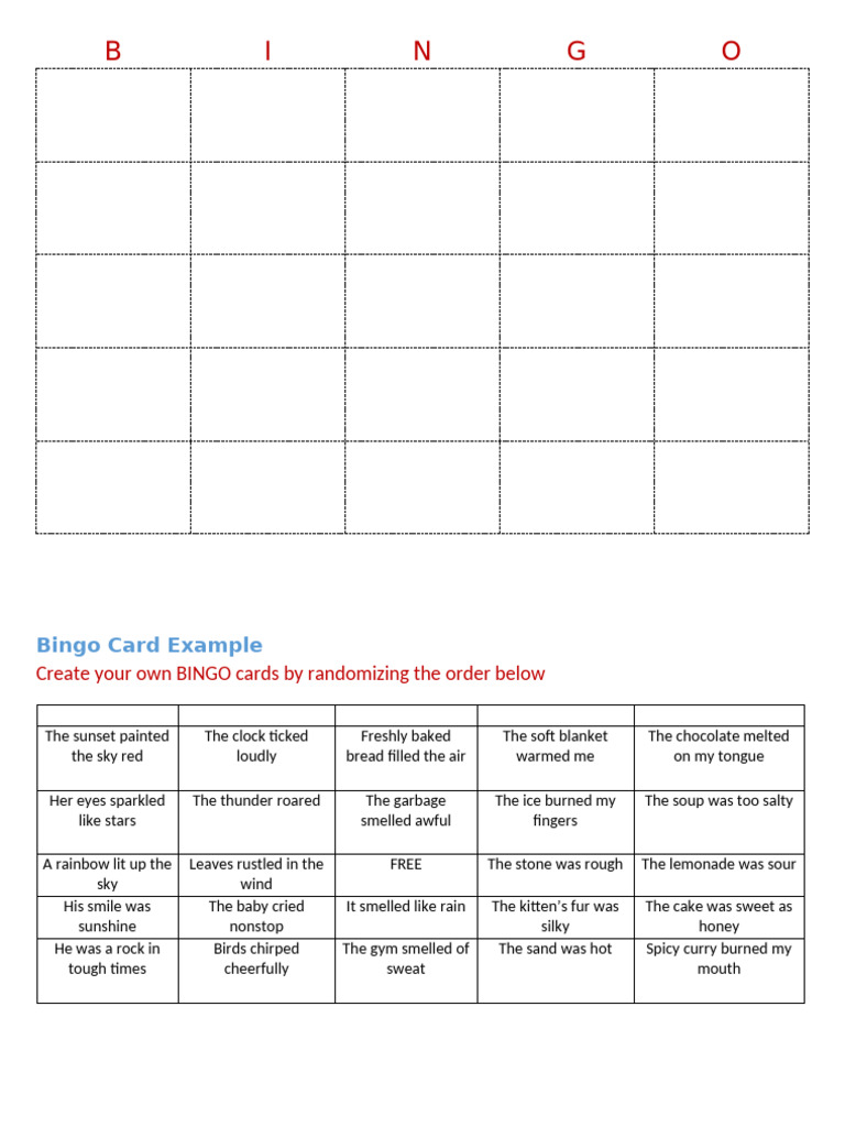 5 Senses Bingo Cards | PDF