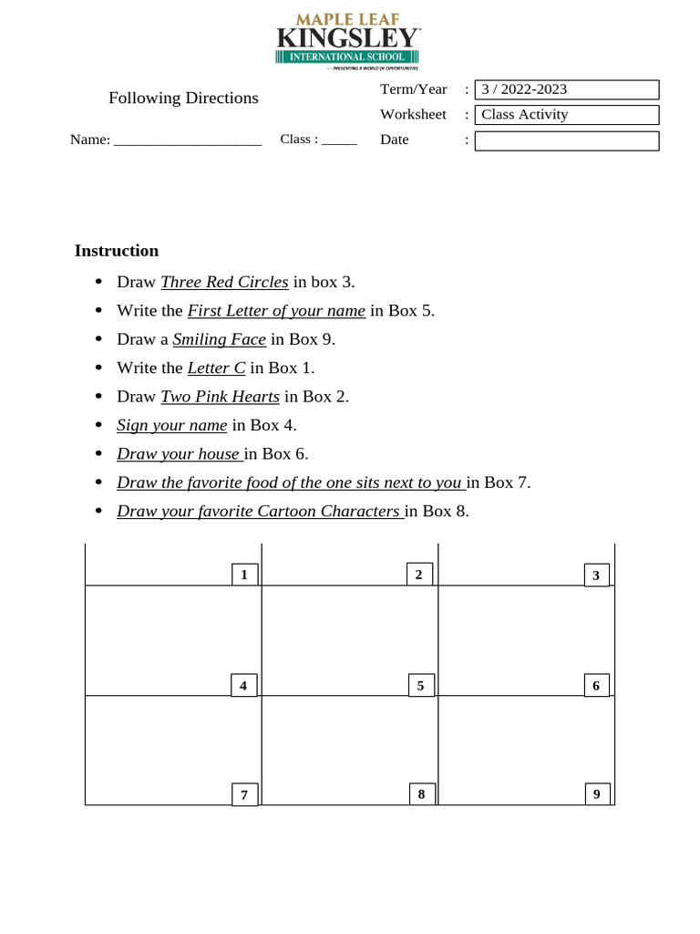 Following Directions Drawing Activity | PDF