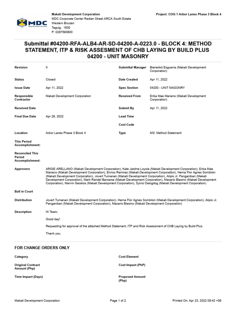 Arbor Lanes Phase 3 Block 4-Submittal#rfa-Alb4-Ar-Rev-0-Block 4 Method Statement, Itp ...