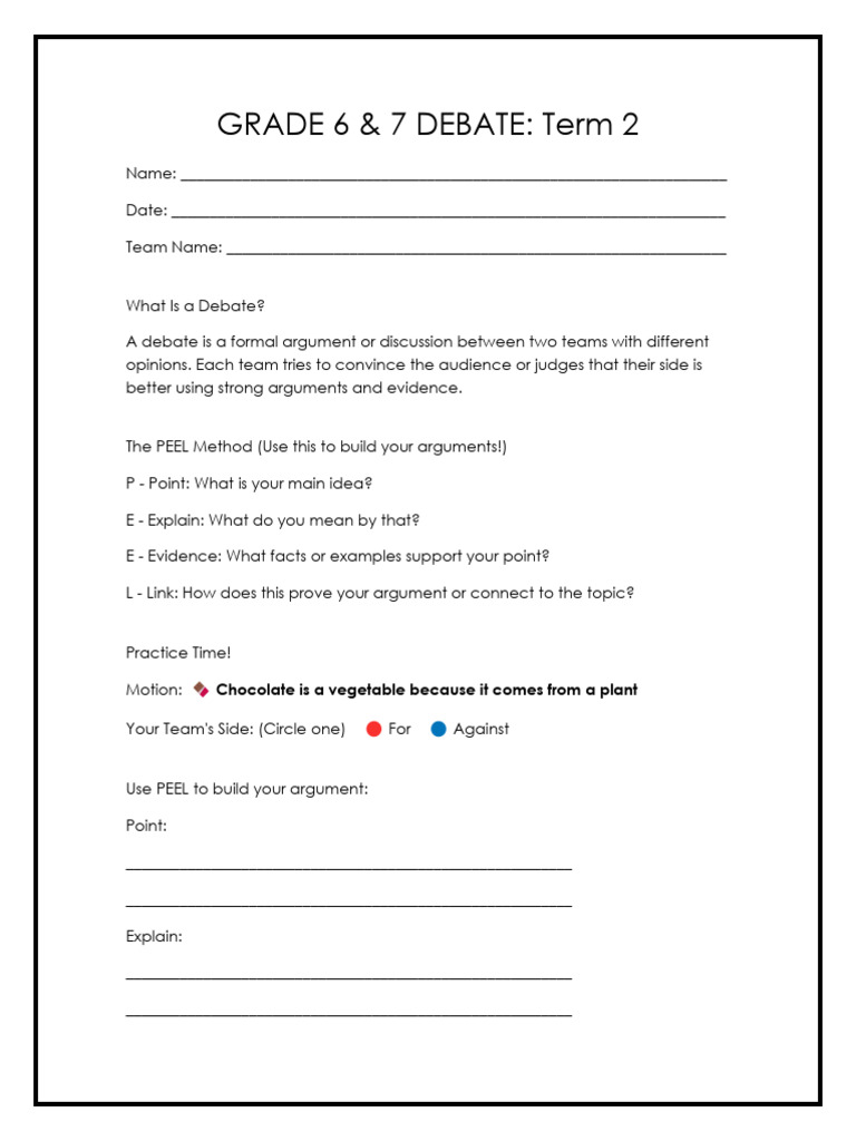 Grade6 7 Debate Worksheet | PDF
