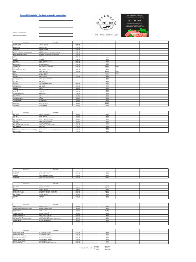 Mozambique Order form 1 | PDF | Culináriar | Indústria alimentícia