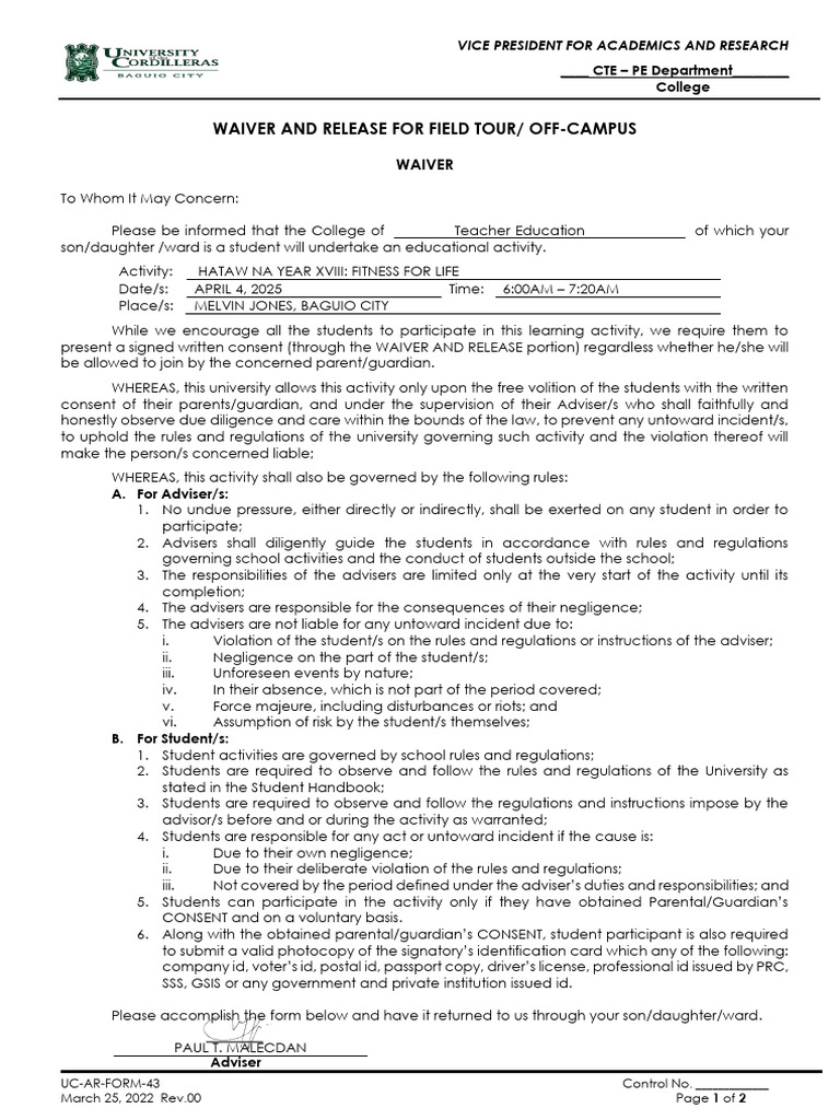 Waiver PATHFit 2 Fitness For Life | PDF | Common Law | Justice