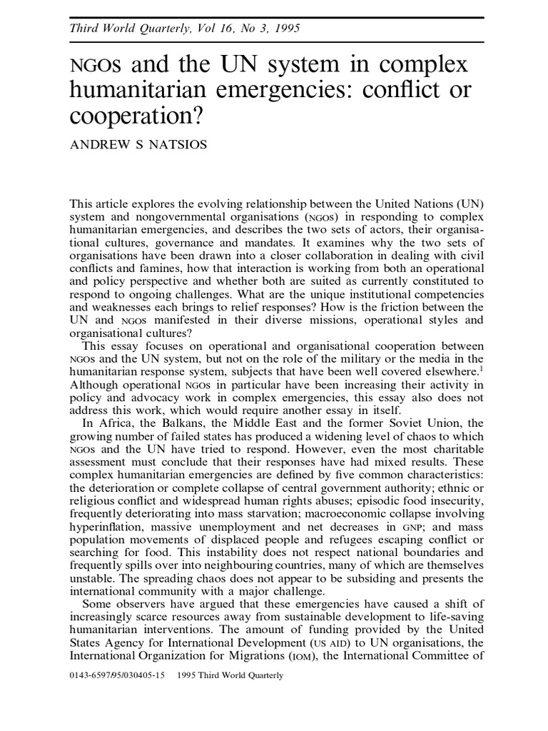 NGOS and The UN System in Complex Humanitarian Emergencies | PDF | Non ...
