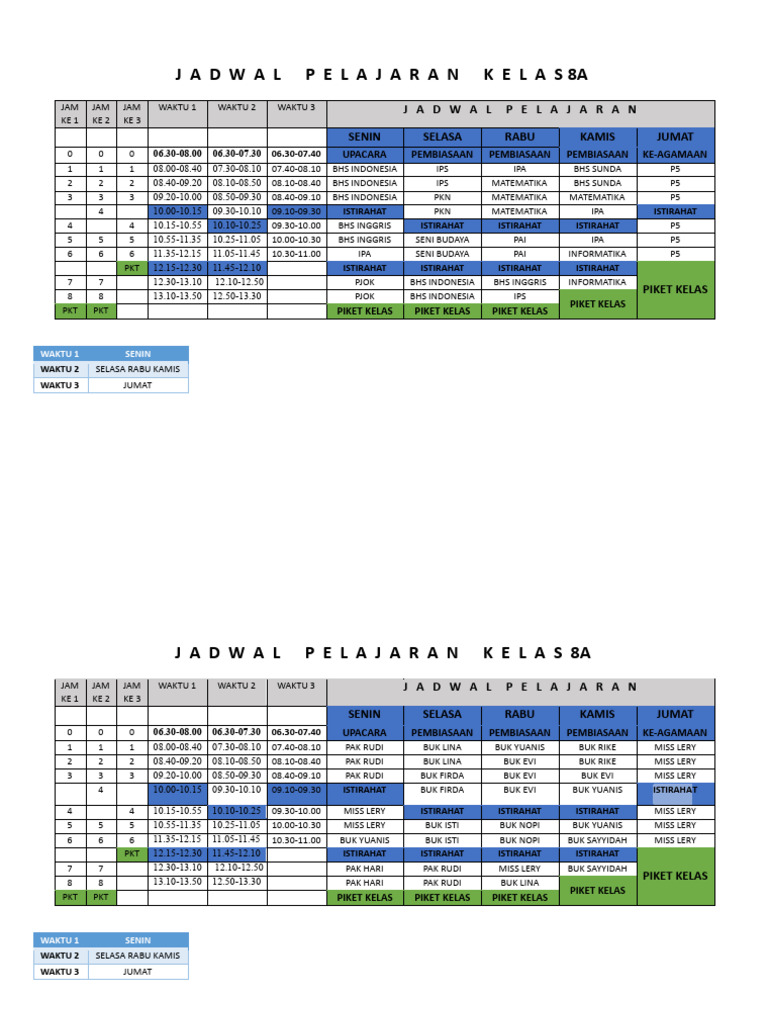 Jadwal Mapel Kelas 8a | PDF