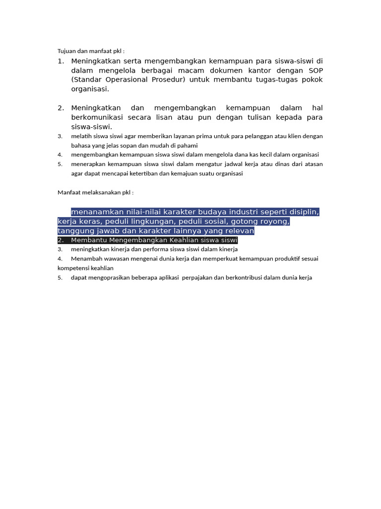 Manfaat dan Tujuan PKL untuk Siswa | PDF