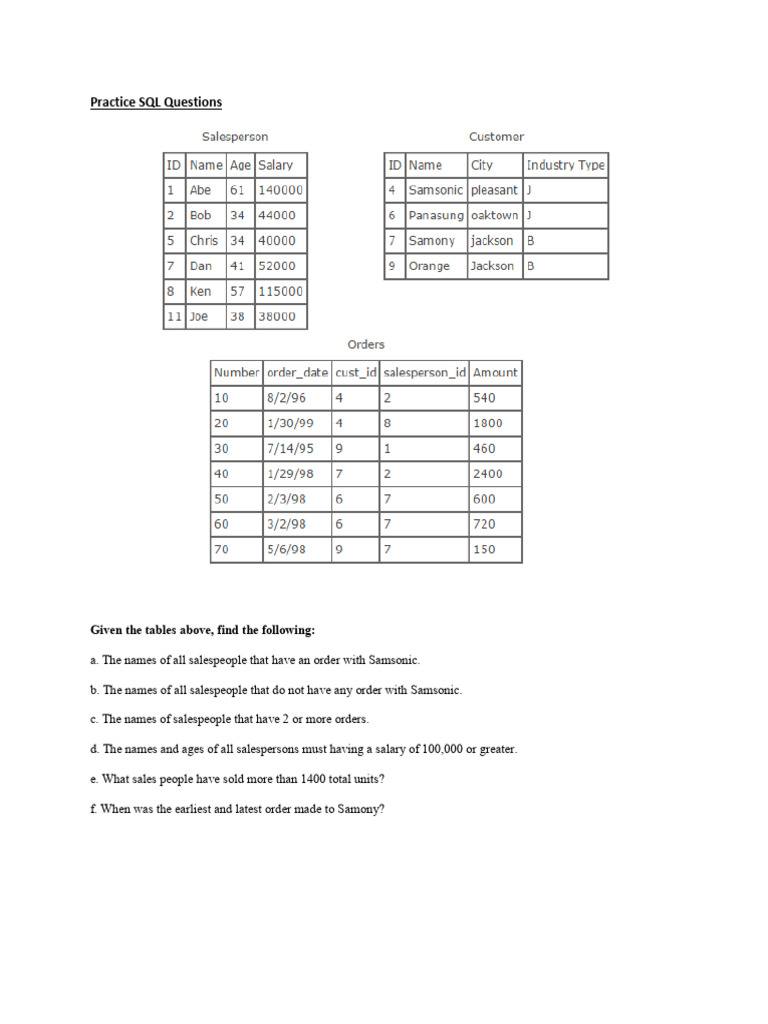 DE - Practice SQL Questions | PDF