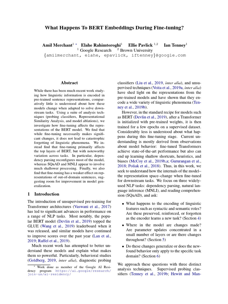 What Happens To BERT Embeddings During Fine-Tuning | PDF | Learning ...