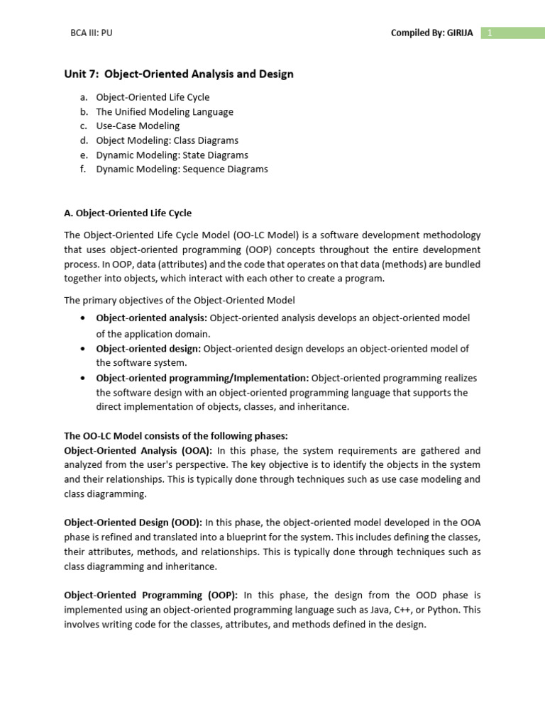 Unit 7 Object-Oriented Analysis and Design | PDF | Class (Computer ...