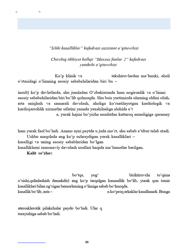 Ateroskleroz Va Yuik Maqola | PDF