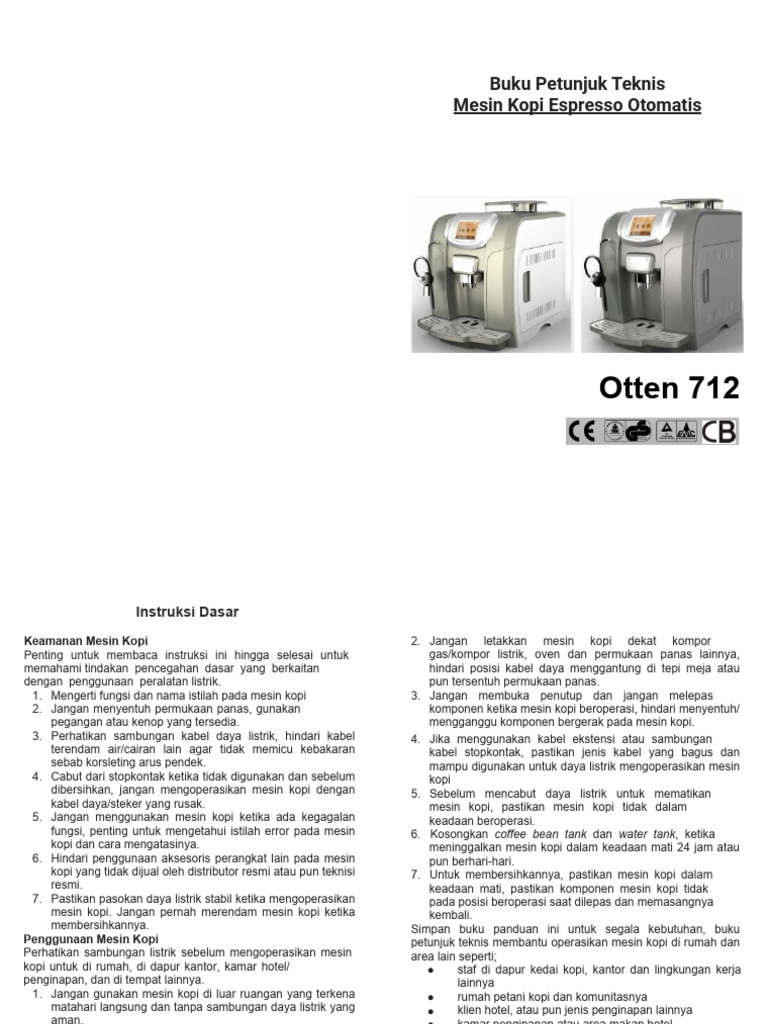 Otten - Fully Automatic Coffee Machine 712 | PDF