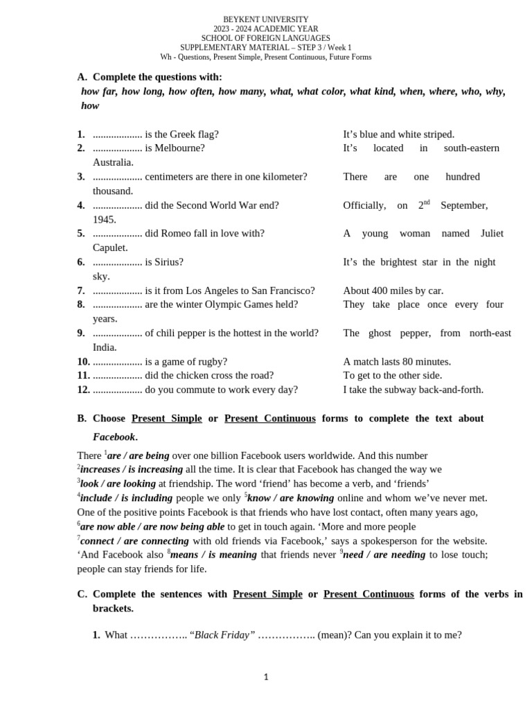 Grammar Present Simple, Present Cont., Future Forms | PDF