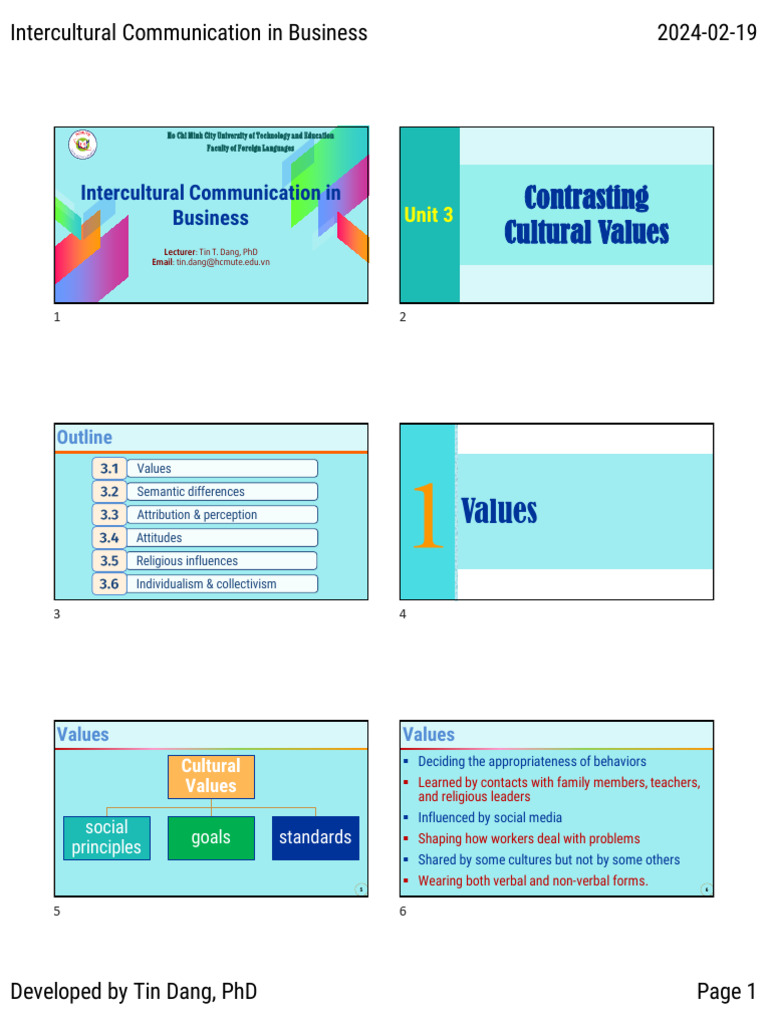 ICB Unit 03 Cultural Values | PDF | Attitude (Psychology) | Perception