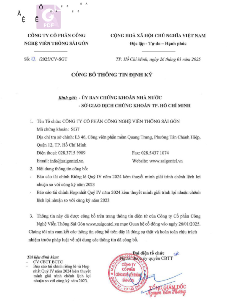 SGT - BCTC Hop Nhat Quy 4 2024 Kem Giai Trinh Loi Nhuan | PDF