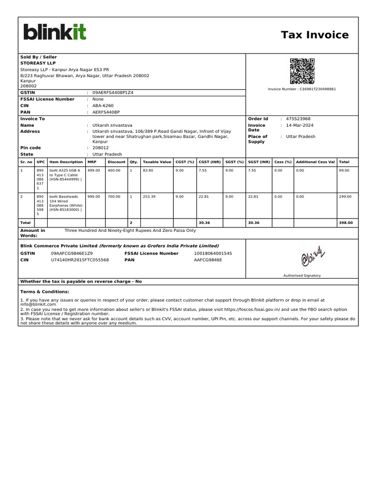 ForwardInvoice_ORD234033474_compressed | PDF | Invoice | Economy Of India