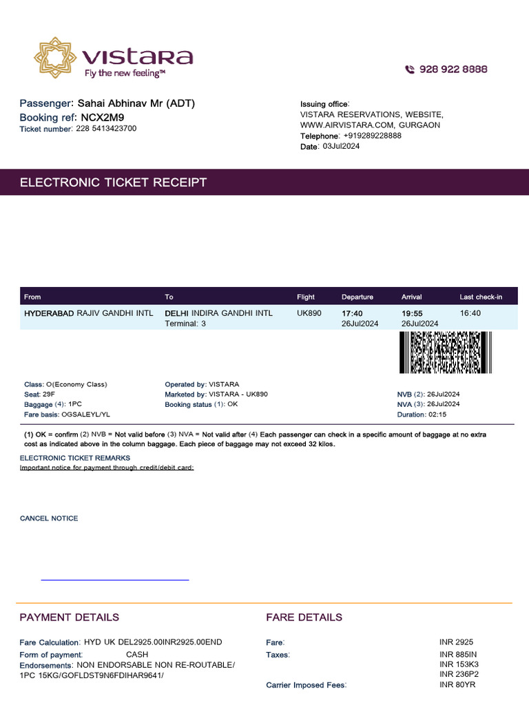 Your Electronic Ticket-EMD Receipt | PDF | Fee | Business Class