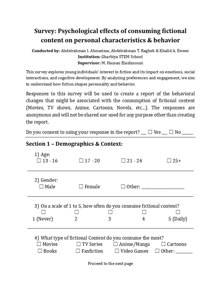 (SURVEY) Psychological Effects of Consuming Fictional Content On ...