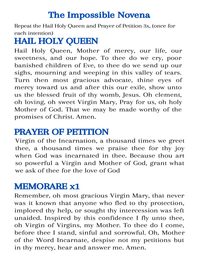 Novena For Impossible Requests