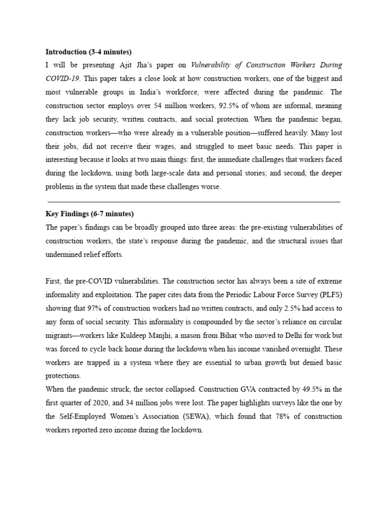 Ajit Jha - Vulnerability of Construction Workers | PDF | Workforce | Bureaucracy