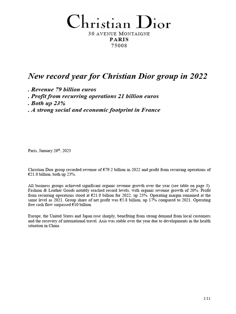 Christian Dior Annual Results Va Financial Release 231027 124310 | PDF ...