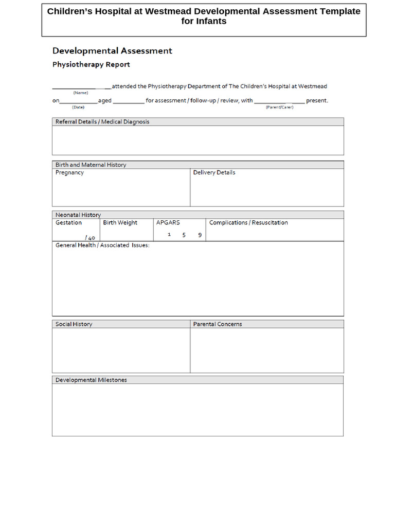 Childrens Hospital Westmead Physio Assessment | PDF