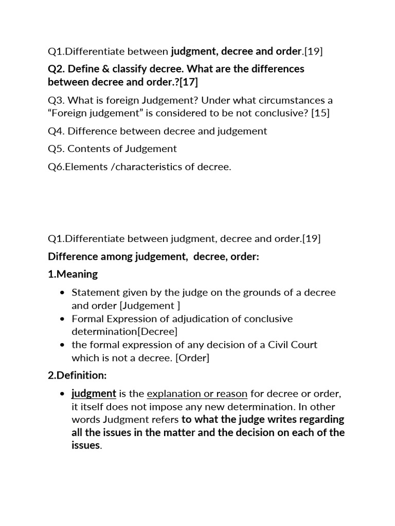 Decree^J Order^J Judgement^J mesne profit^J Foeign Judgement | PDF | Judgment (Law) | Decree