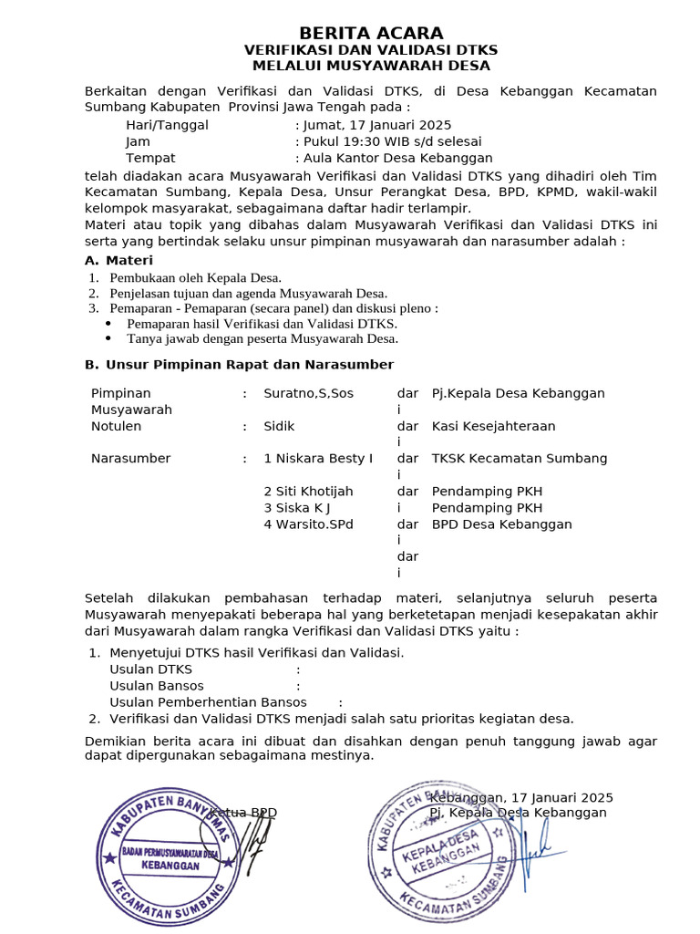 BERITA ACARA DTKS | PDF