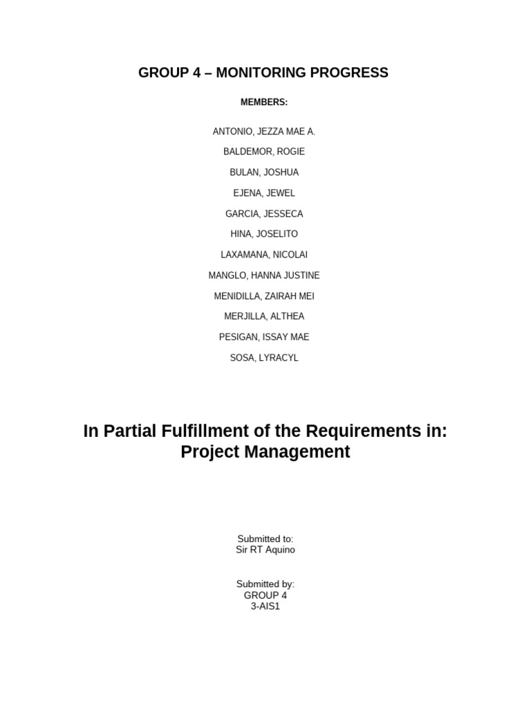 Group 4 - Monitoring Progress | PDF | Project Management | Business