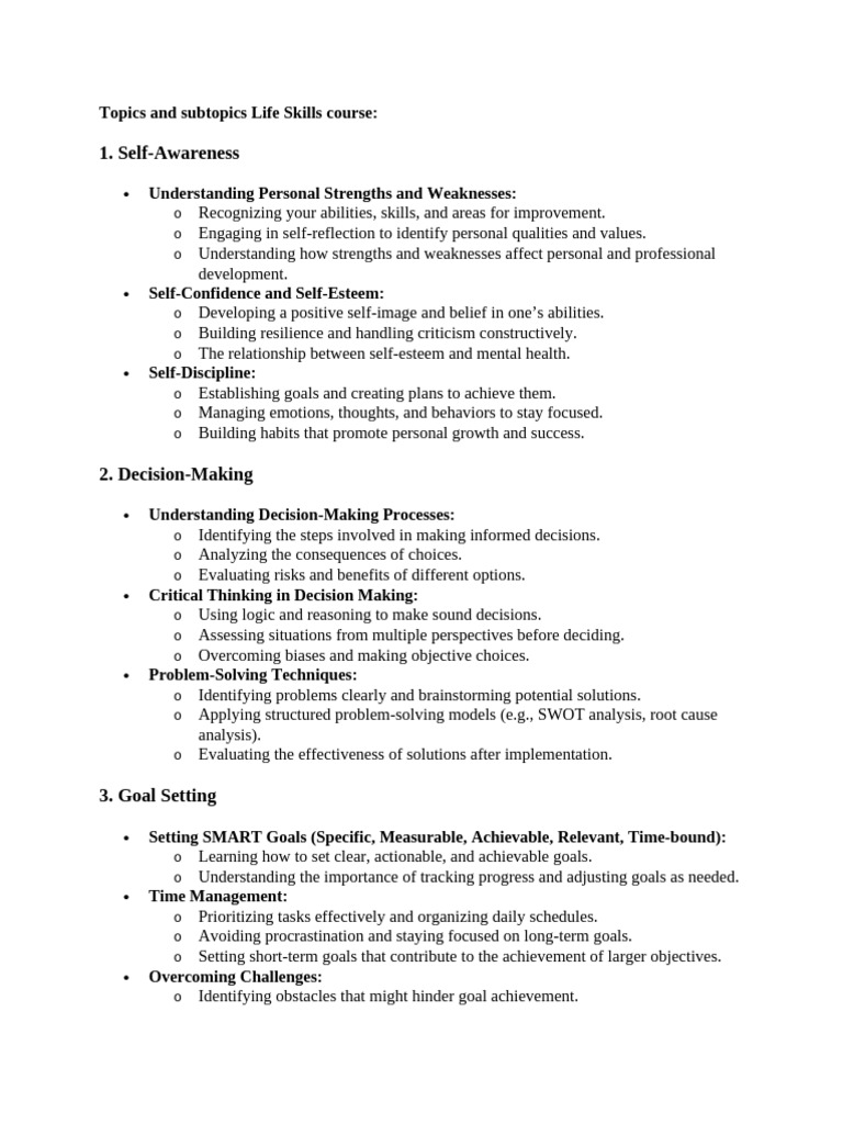 Comprehensive Life Skills Course Guide | PDF | Psychological Resilience ...